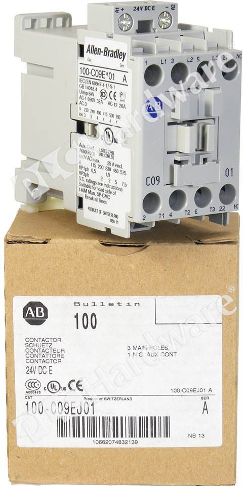 PLC Hardware: Allen-Bradley 100-C09EJ01 MCS-C Non-Reversing Contactor, 9A