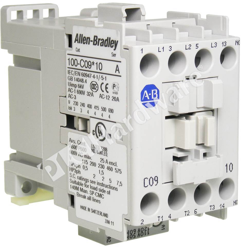PLC Hardware: Allen-Bradley 100-C09UD10 MCS-C Contactor, IEC, 3-P, 9A