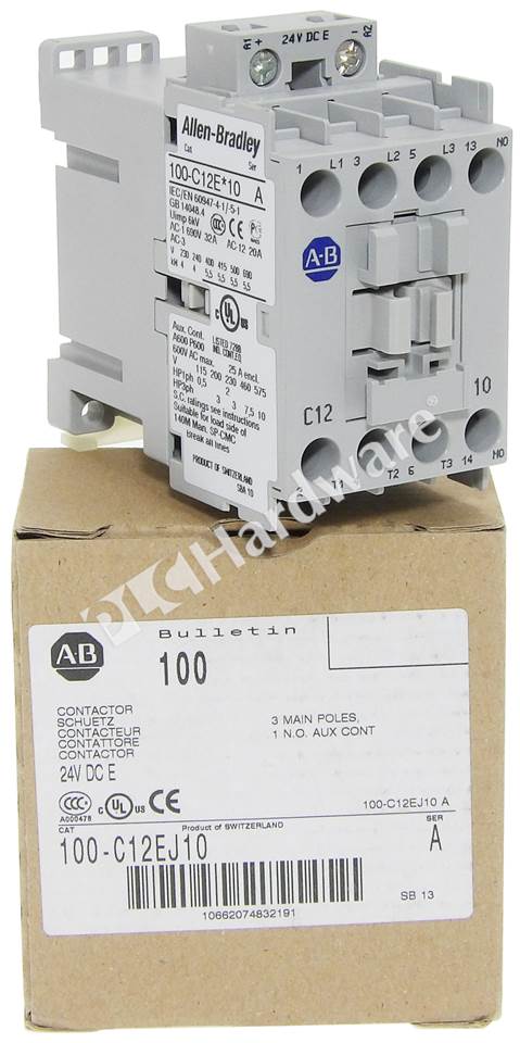 PLC Hardware: Allen-Bradley 100-C12EJ10 MCS-C Contactor, 12A, 24VAC/DC