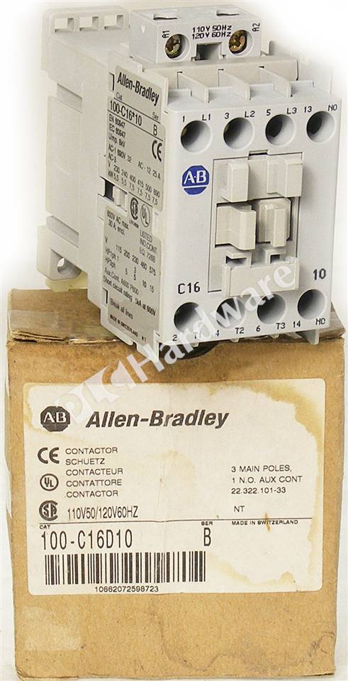 PLC Hardware: Allen-Bradley 100-C16D10 MCS-C Contactor, IEC, 16A, 110/120V