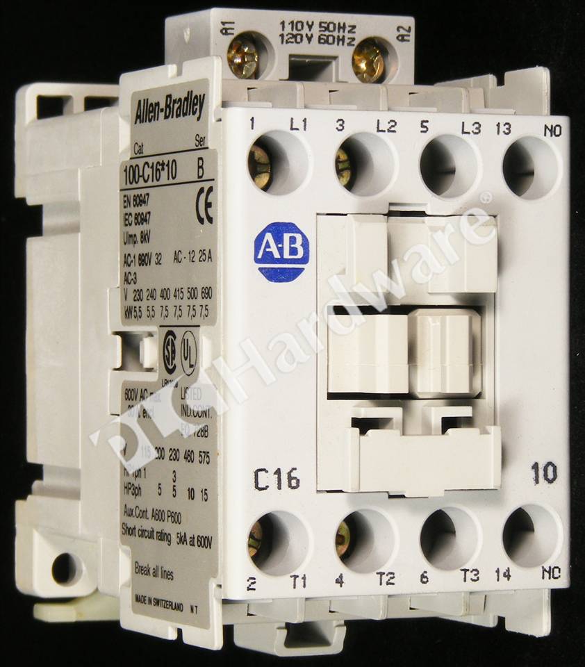 PLC Hardware: Allen-Bradley 100-C16D10 MCS-C Contactor, IEC, 16A, 110/120V