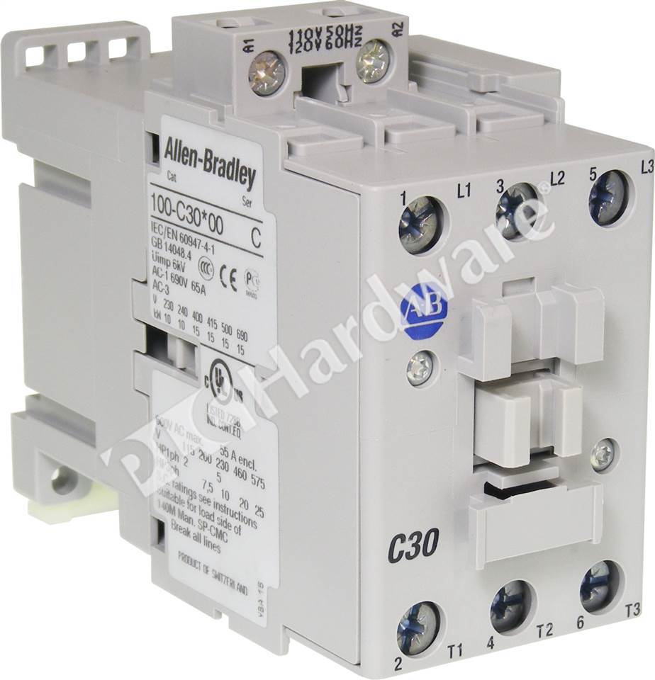 PLC Hardware: Allen-Bradley 100-C30D10 IEC Contactor, 3P, 30A, 110-120V AC