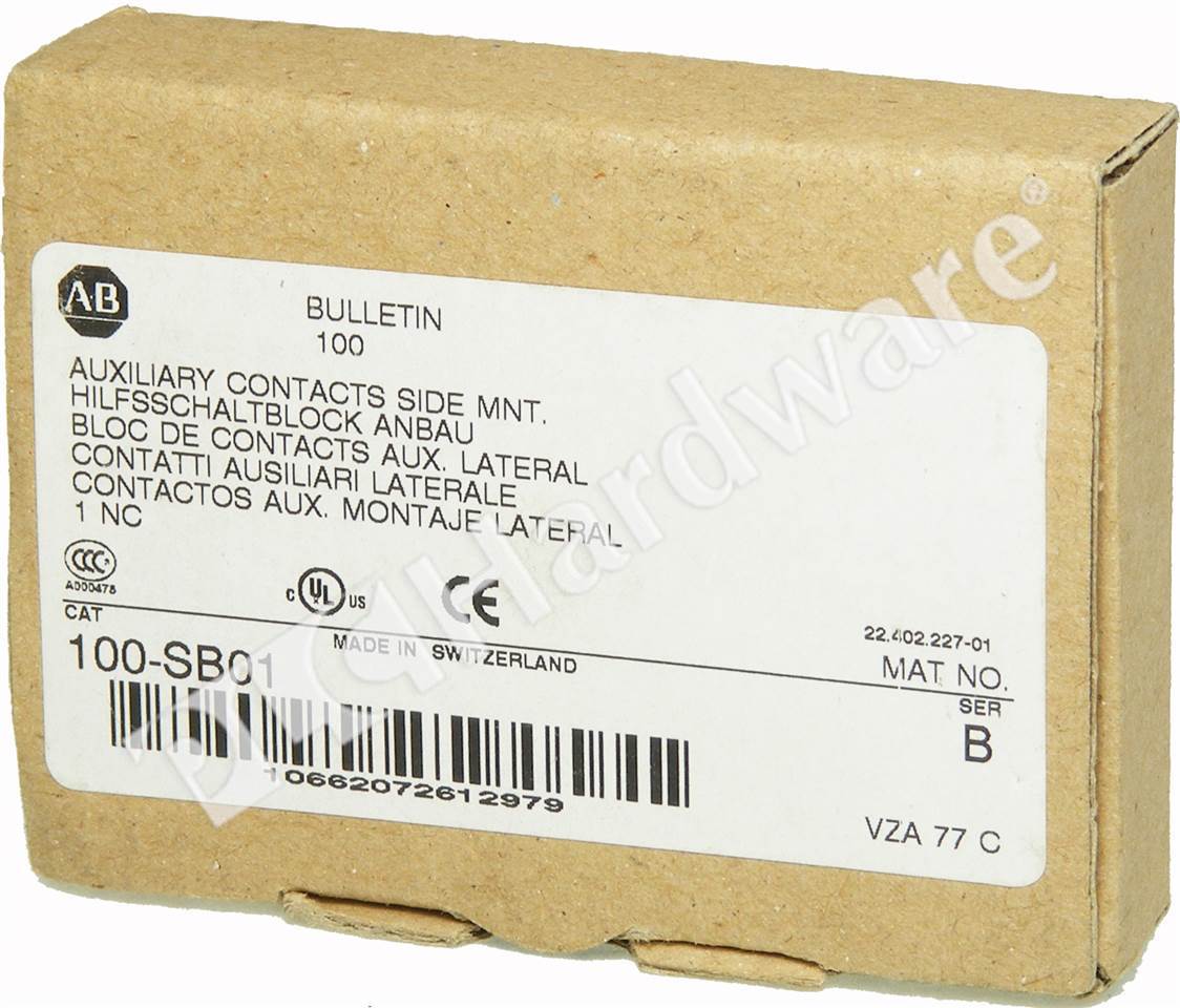 PLC Hardware: Allen-Bradley 100-SB01 Auxiliary Contact Block Side Mount 1NC