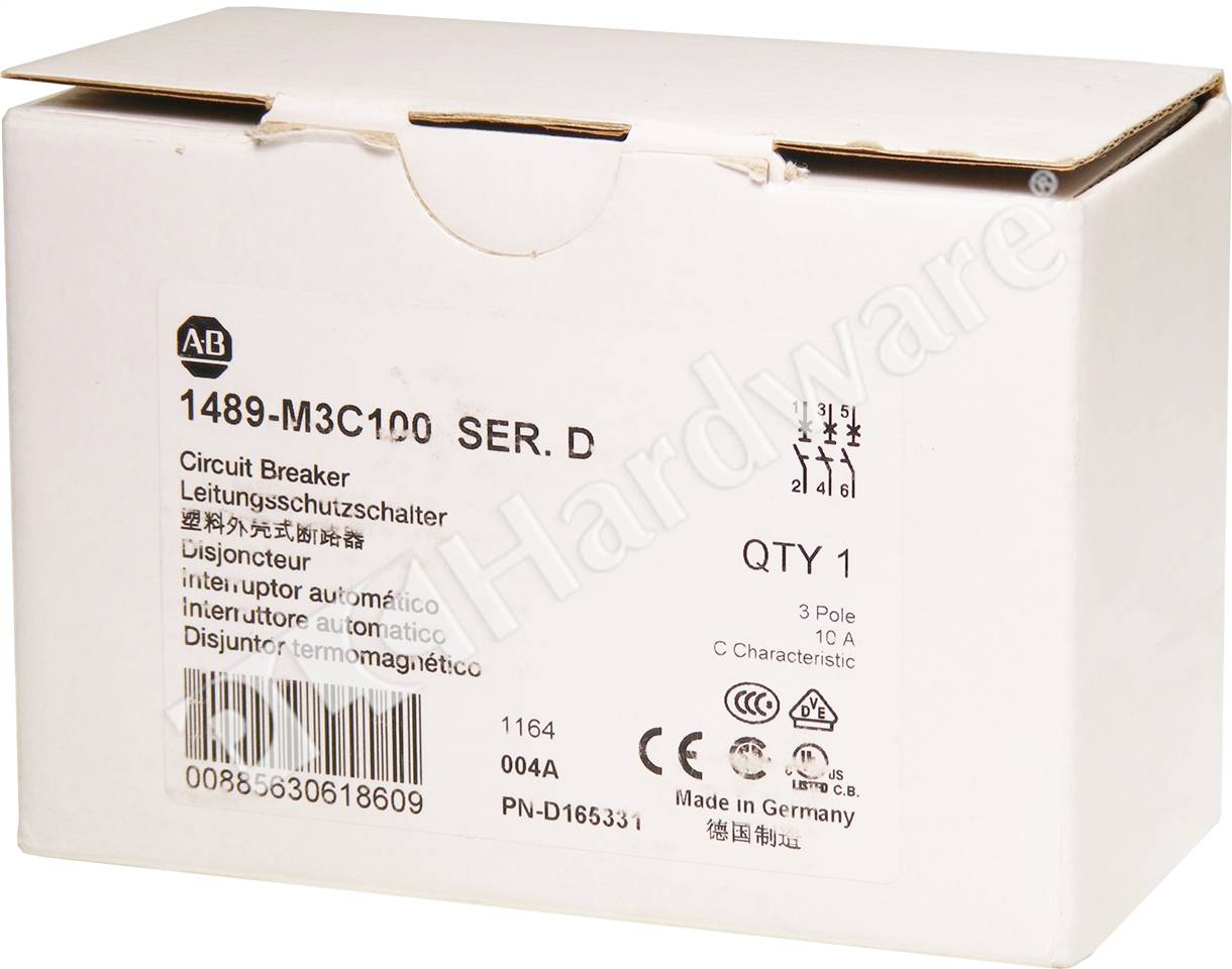 PLC Hardware: Allen-Bradley 1489-M3C100 Miniature Circuit Breaker, 3-P, 10A