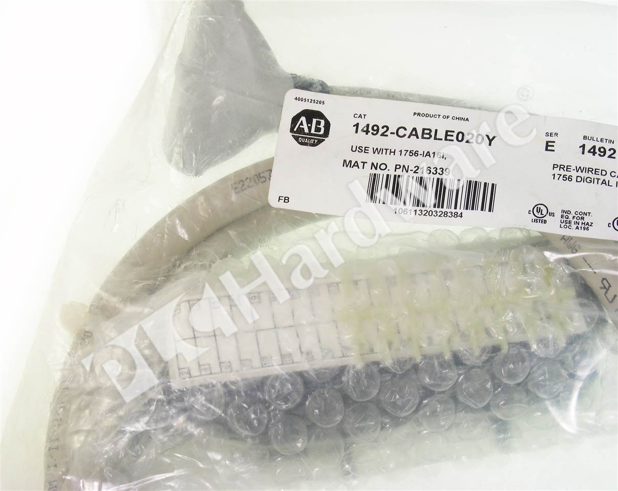 PLC Hardware: Allen-Bradley 1492-CABLE020Y Pre-wired Cable for 1756 I/O, 2m