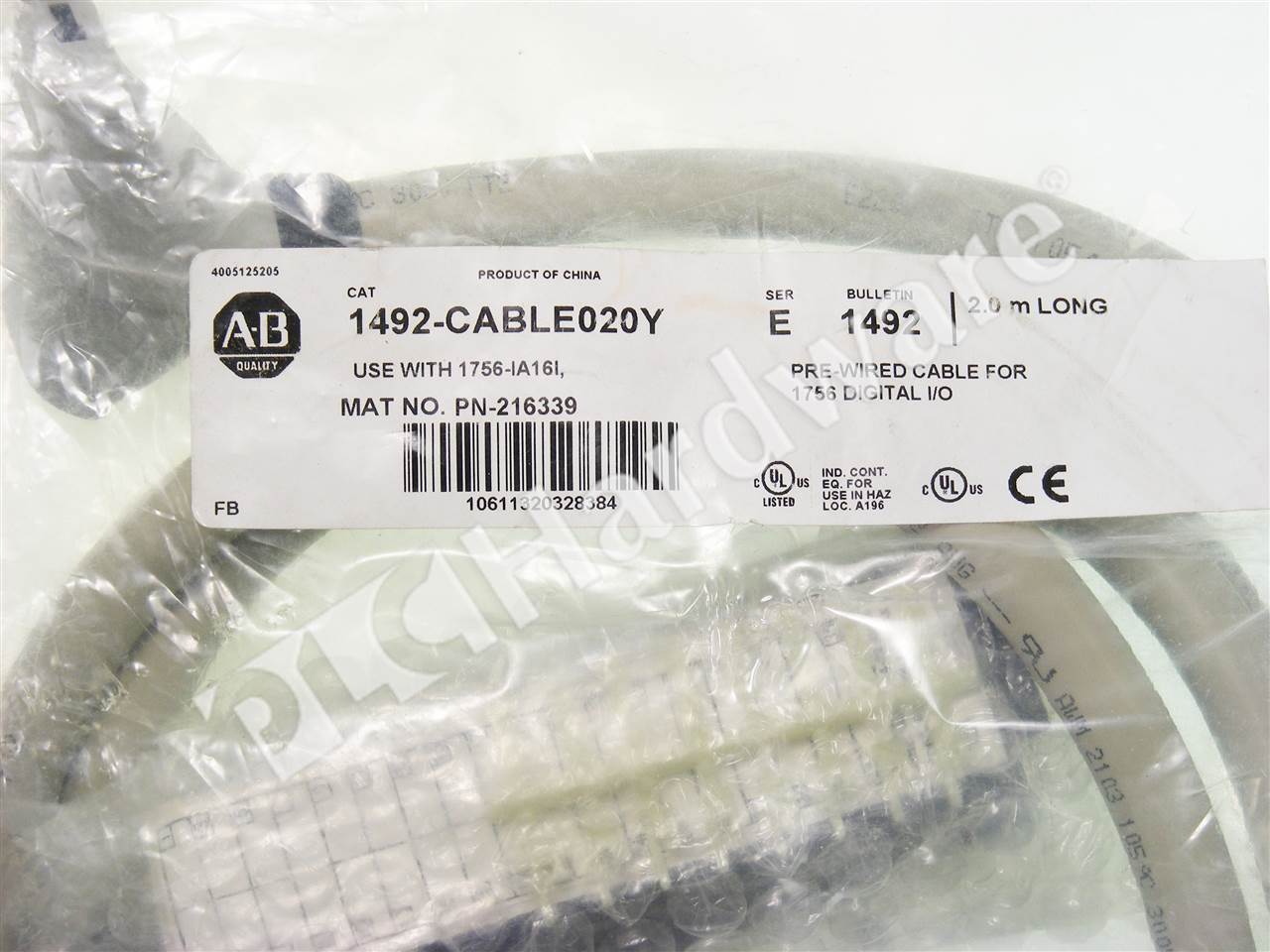 PLC Hardware: Allen-Bradley 1492-CABLE020Y Pre-wired Cable for 1756 I/O, 2m