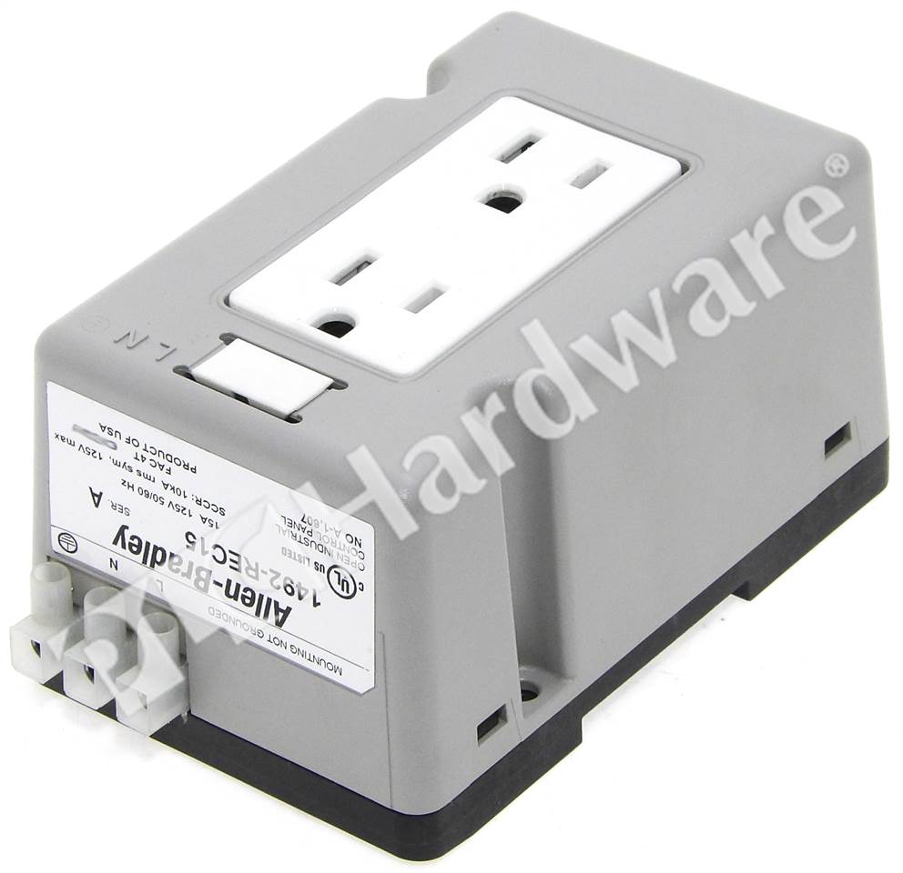 PLC Hardware: Allen-Bradley 1492-REC15 DIN Rail Duplex Receptacle, 15A