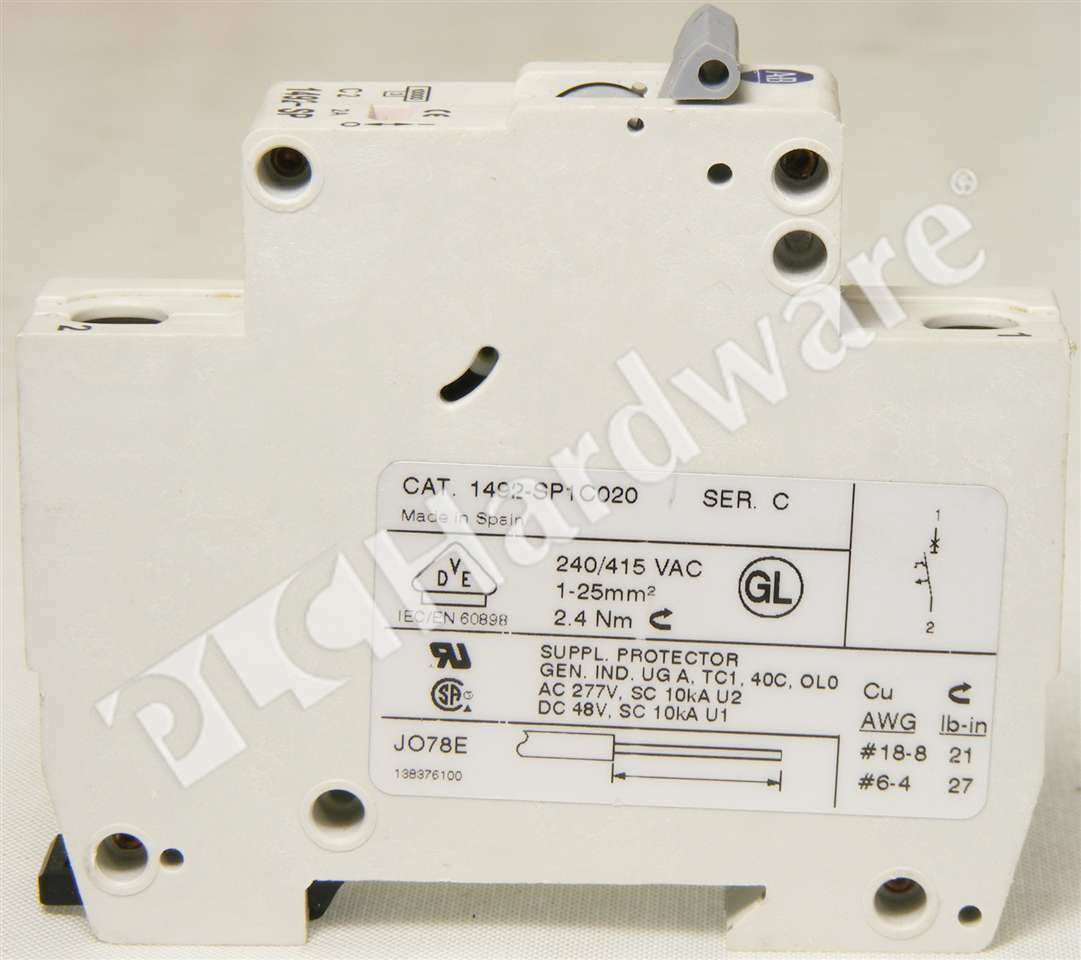 PLC Hardware: Allen-Bradley 1492-SP1C020 Supplementary Protector/Breaker