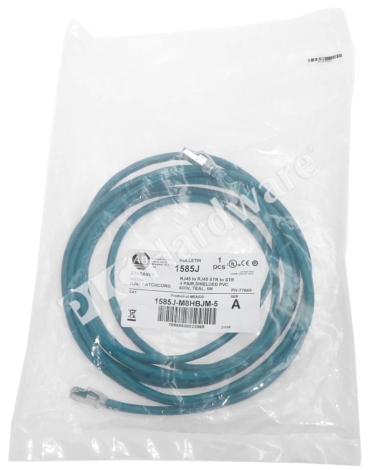 PLC Hardware: Allen-Bradley 1585J-M8HBJM-5 Ethernet Cable, 2 x RJ45, 1m