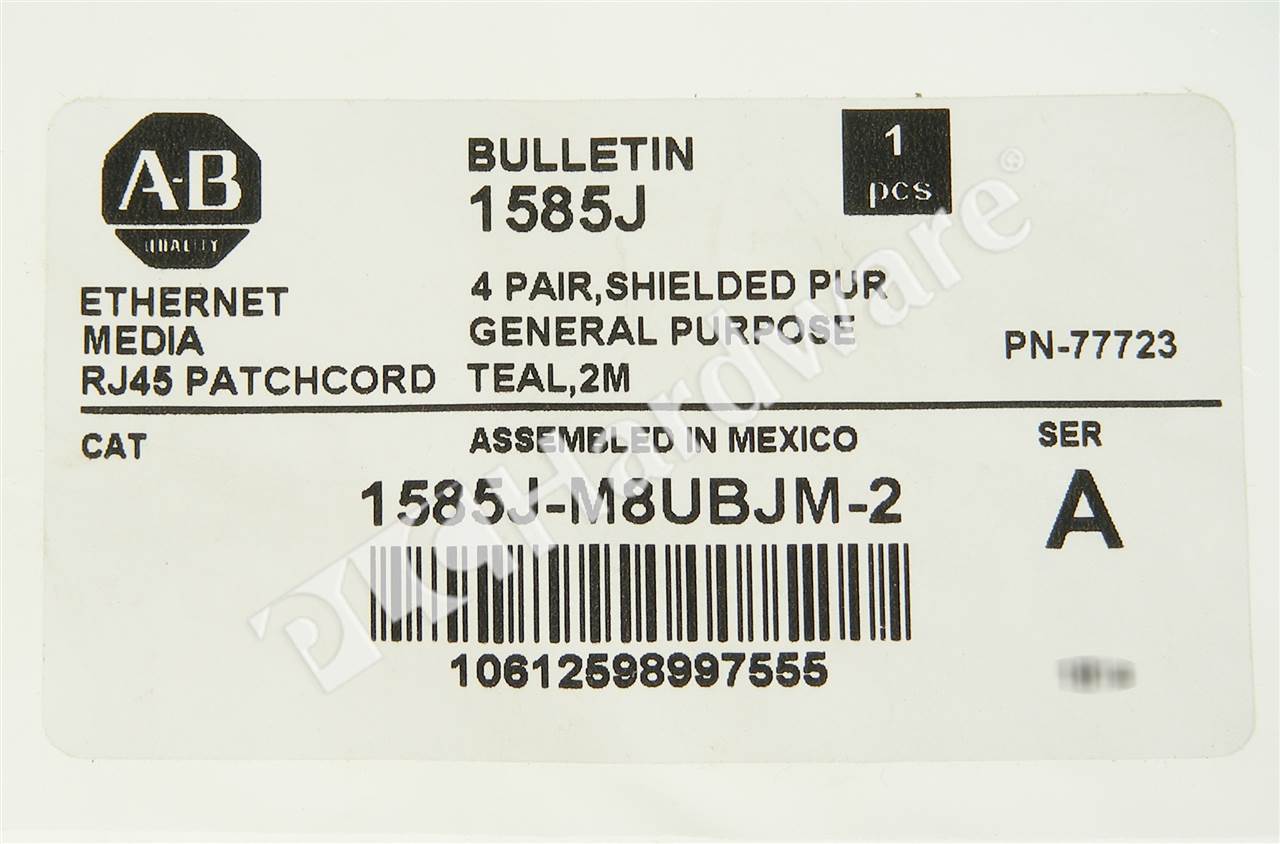 PLC Hardware: Allen-Bradley 1585J-M8UBJM-2 Ethernet Cable, 2 x RJ45, 2m