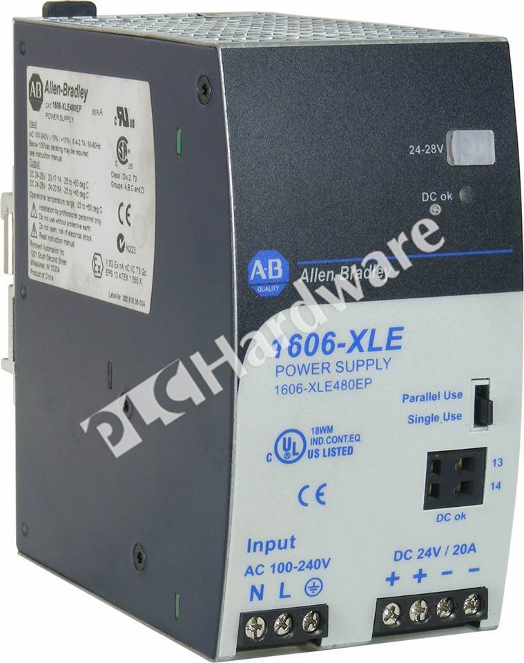 PLC Hardware: Allen-Bradley 1606-XLE480EP Power Supply 120/240VAC to 24VDC