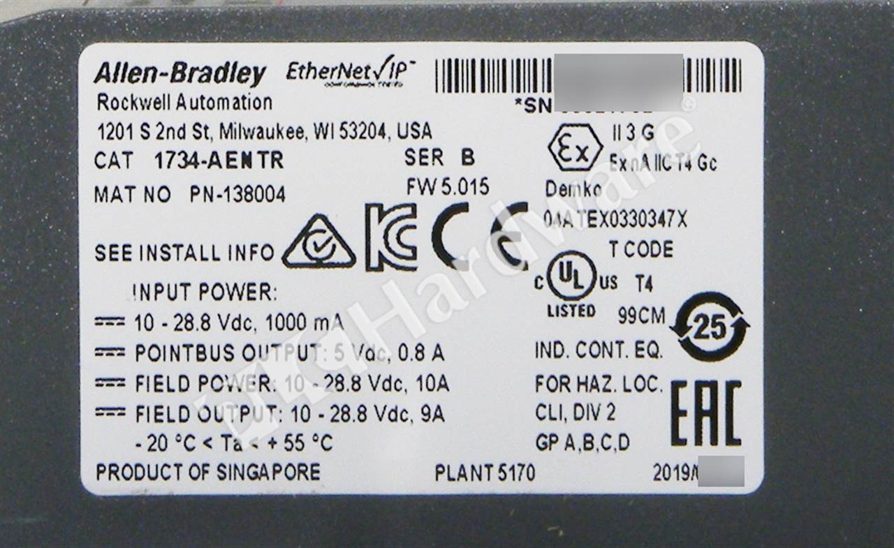 PLC Hardware - Allen Bradley 1734-AENTR Series A, Used in PLCH Packaging