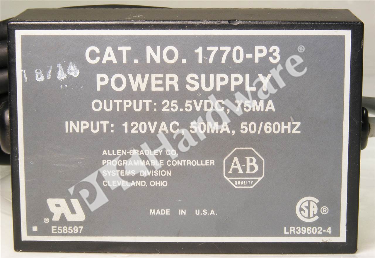 PLC Hardware - Allen Bradley 1770-P3 Series A, Used PLCH Packaging