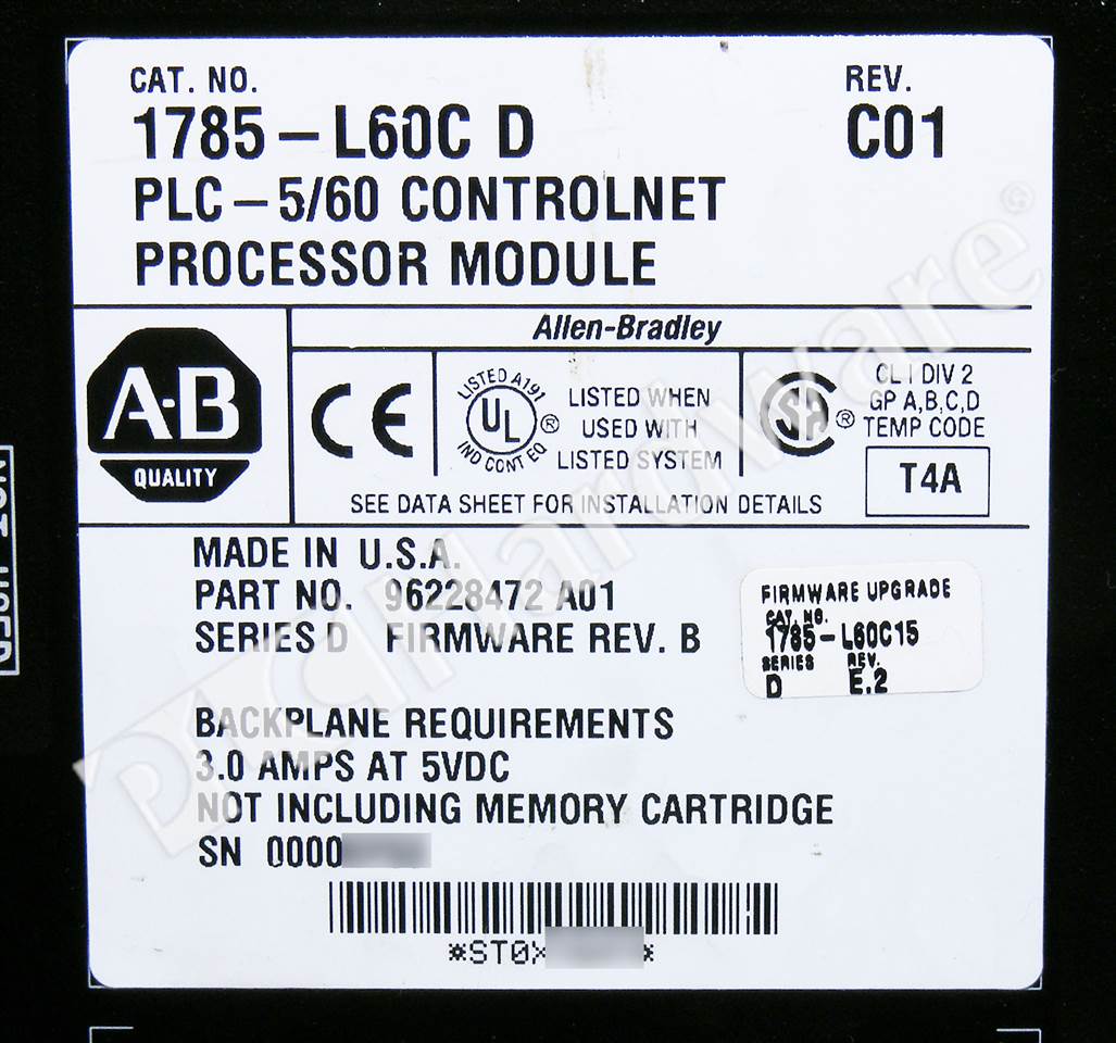 PLC Hardware - Allen Bradley 1785-L60C15 Series D, Used PLCH Packaging