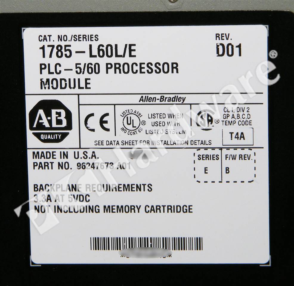 PLC Hardware - Allen Bradley 1785-L60L Series E, Used PLCH Packaging