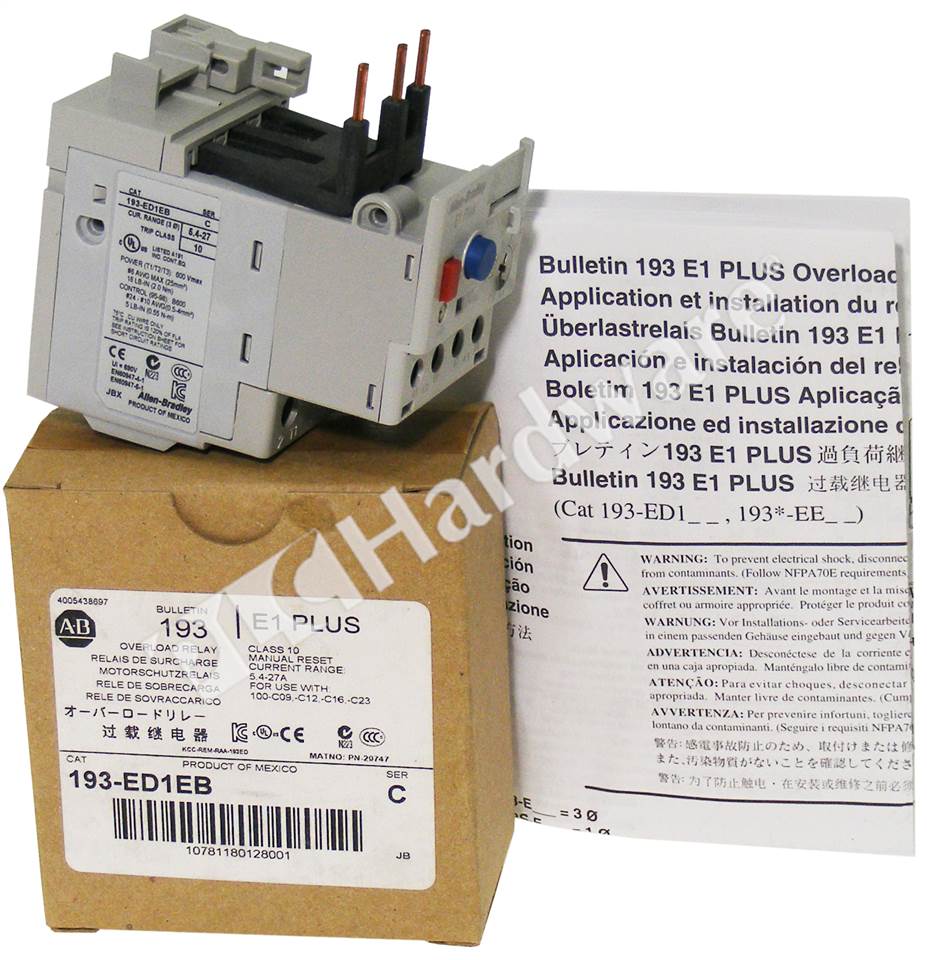 PLC Hardware: Allen-Bradley 193-ED1EB Solid State Overload Relay, 5.4-27A