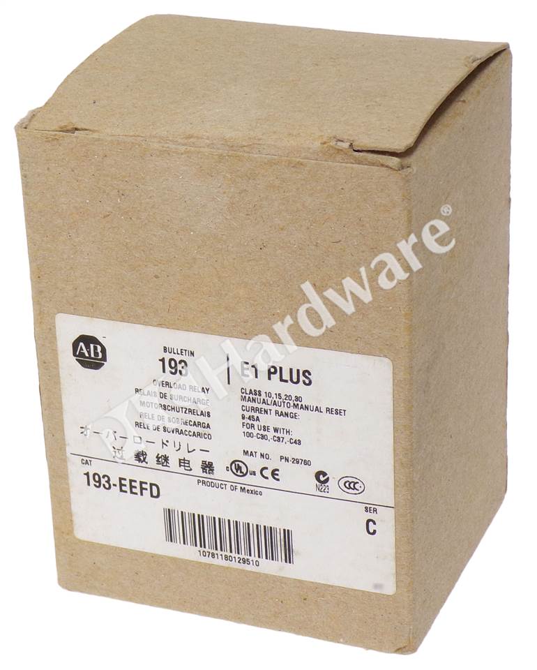 PLC Hardware: Allen Bradley 193-EEFD E1 Plus Solid State Overload Relay ...