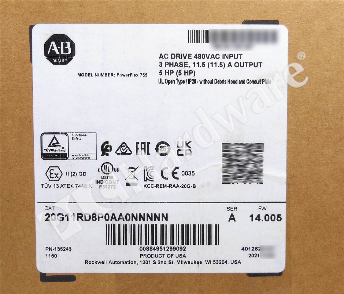 PLC Hardware: Allen-Bradley 20G11RD8P0AA0NNNNN PowerFlex 755 Drive 8A 5HP