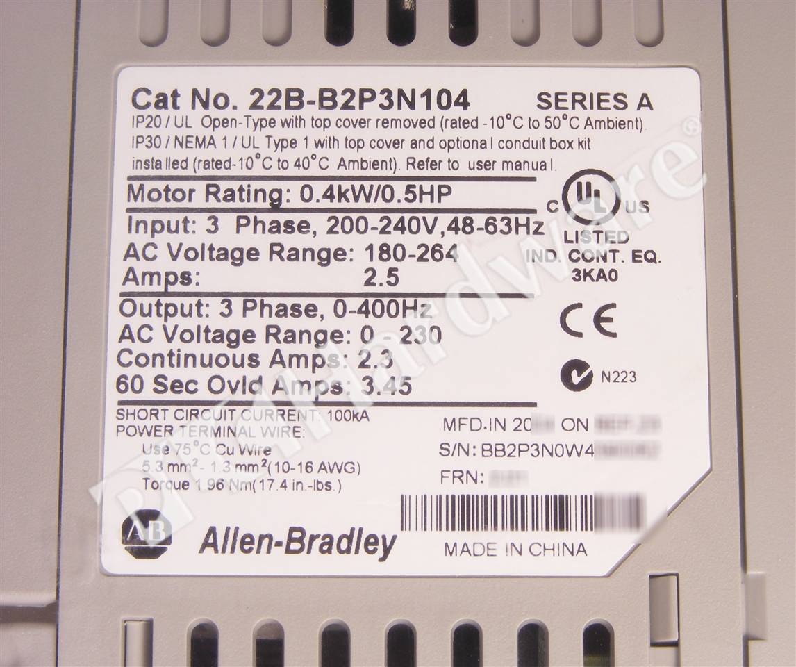 PLC Hardware - Allen Bradley 22B-B2P3N104, Surplus Sealed Pre-owned