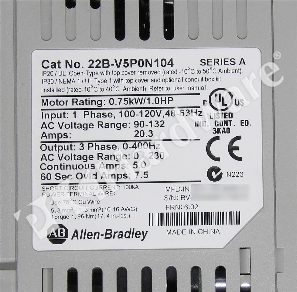 PLC Hardware - Allen Bradley 22B-V5P0N104