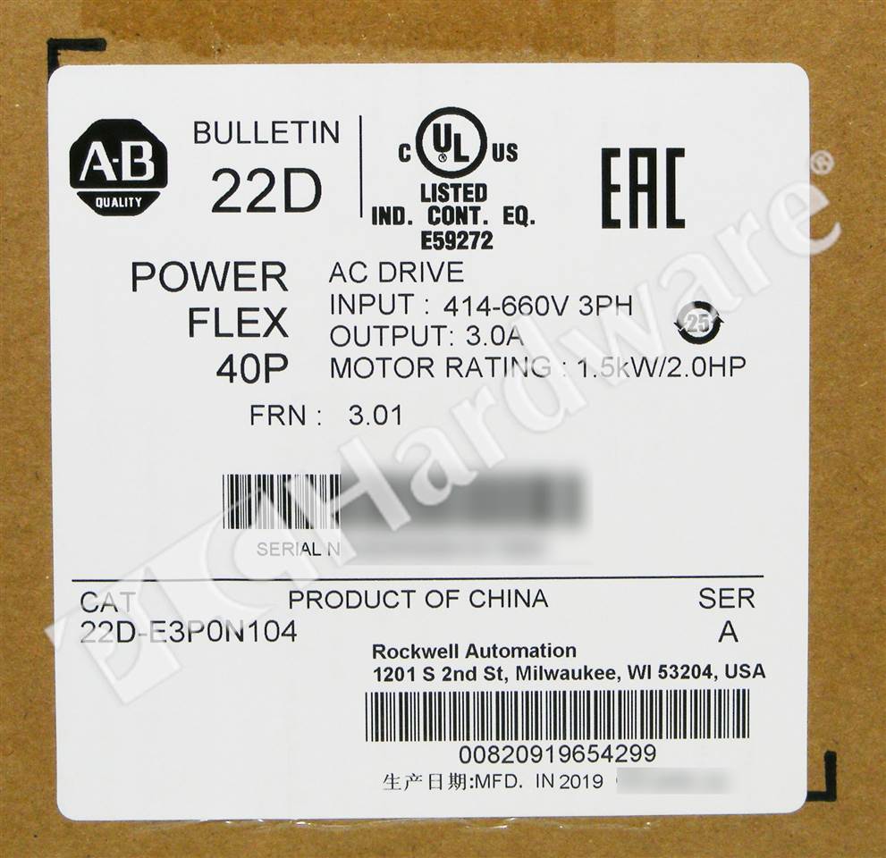 PLC Hardware - Allen Bradley 22D-E3P0N104 Series A, Surplus Sealed Pre ...