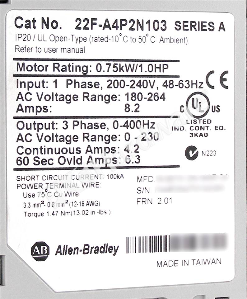 PLC Hardware - Allen Bradley 22F-A4P2N103, Surplus Sealed Pre-owned