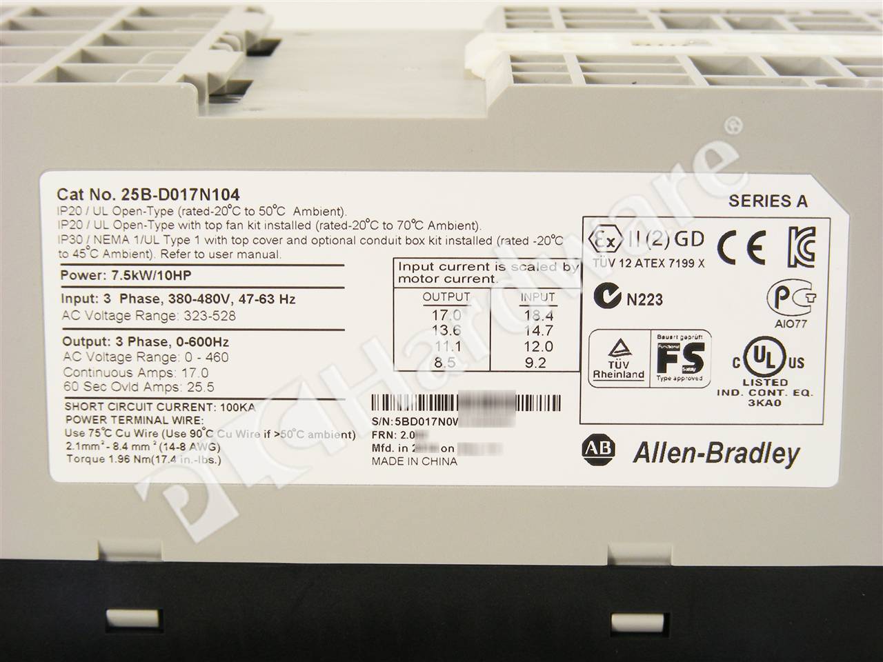PLC Hardware: Allen-Bradley 25B-D017N104 PowerFlex 525 AC Drive 480V ...