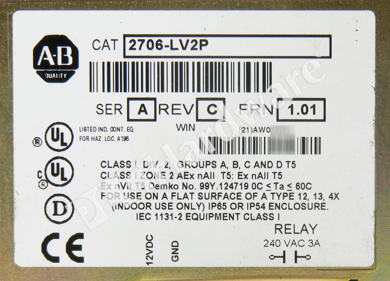 PLC Hardware - Allen Bradley 2706-LV2P Series A, Used PLCH Packaging