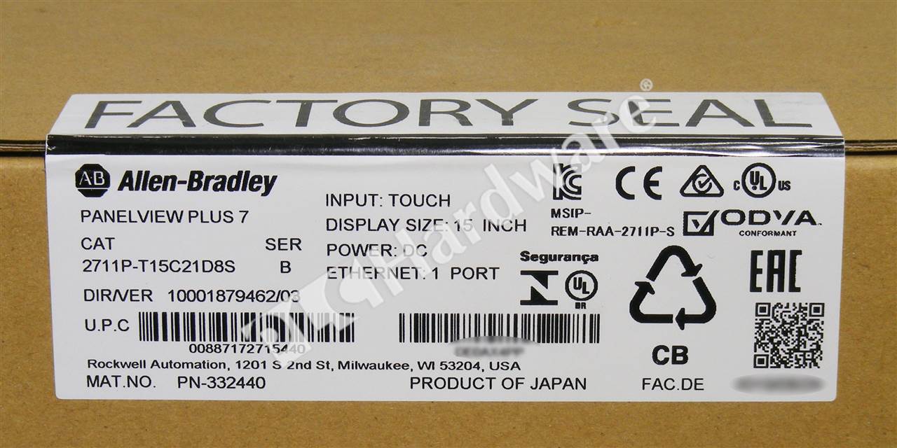 PLC Hardware: Allen-Bradley 2711P-T15C21D8S PanelView Plus 7 Color/Touch DC