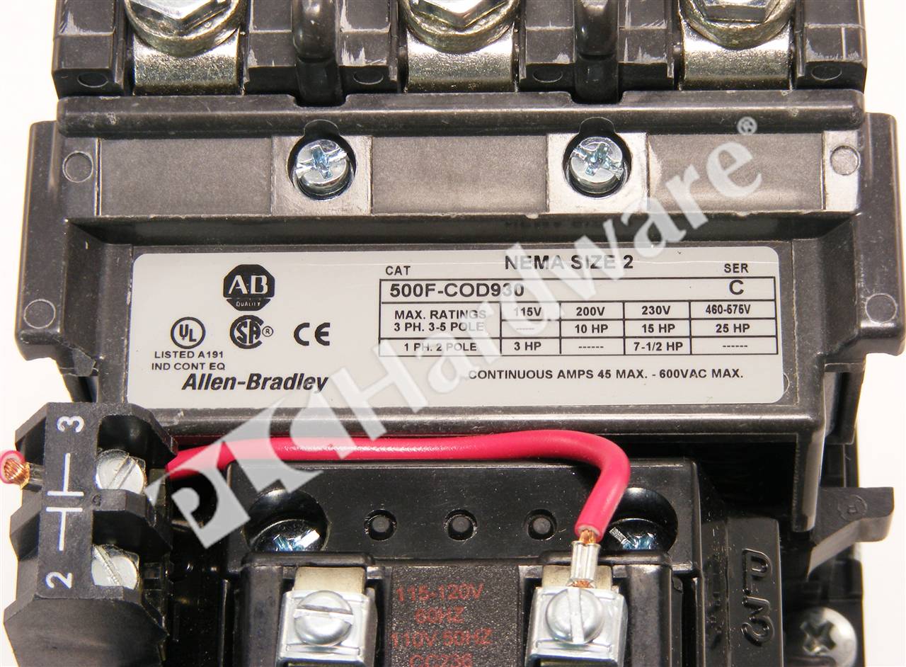 PLC Hardware: Allen-Bradley 500F-COD930 NEMA 2 AC/DC Contactor, 45A