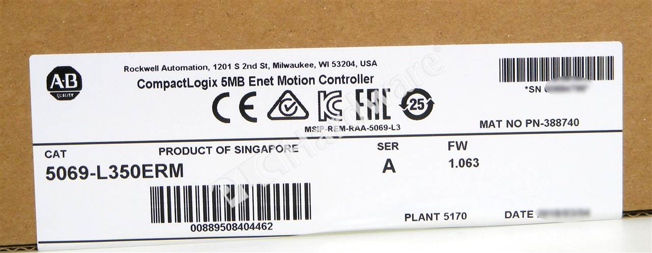 PLC Hardware: Allen-Bradley 5069-L350ERM CompactLogix 5380 Controller, 5MB
