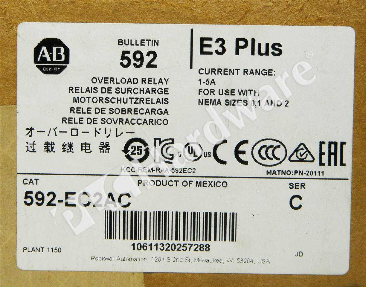PLC Hardware: Allen-Bradley 592-EC2AC Overload Relay, 4-In/2-Out, 1-5A