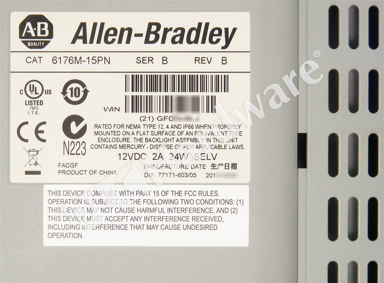PLC Hardware: Allen-Bradley 6176M-15PN VersaView 1550M Flat Panel Monitor
