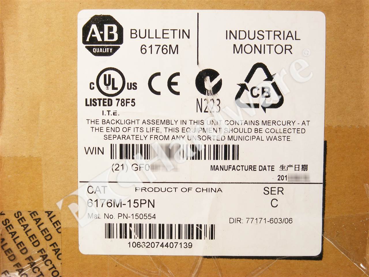 PLC Hardware - Allen Bradley 6176M-15PN Series C, Surplus Sealed Pre-owned