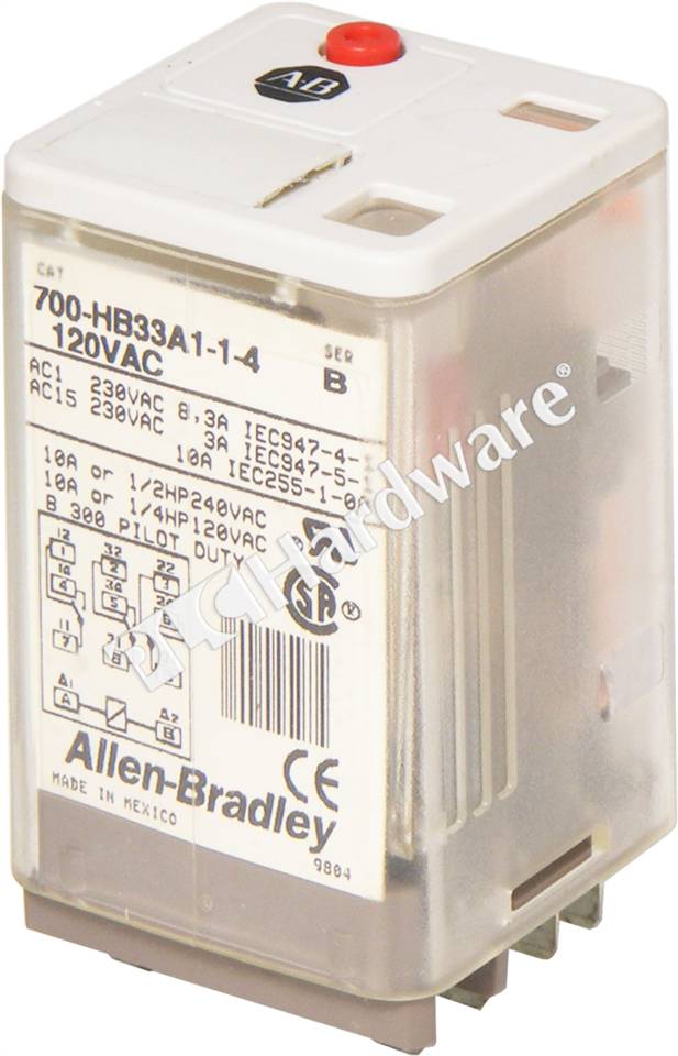PLC Hardware: Allen-Bradley 700-HB33A1-1-4 Blade Base Relay, 3PDT w/MO&LED