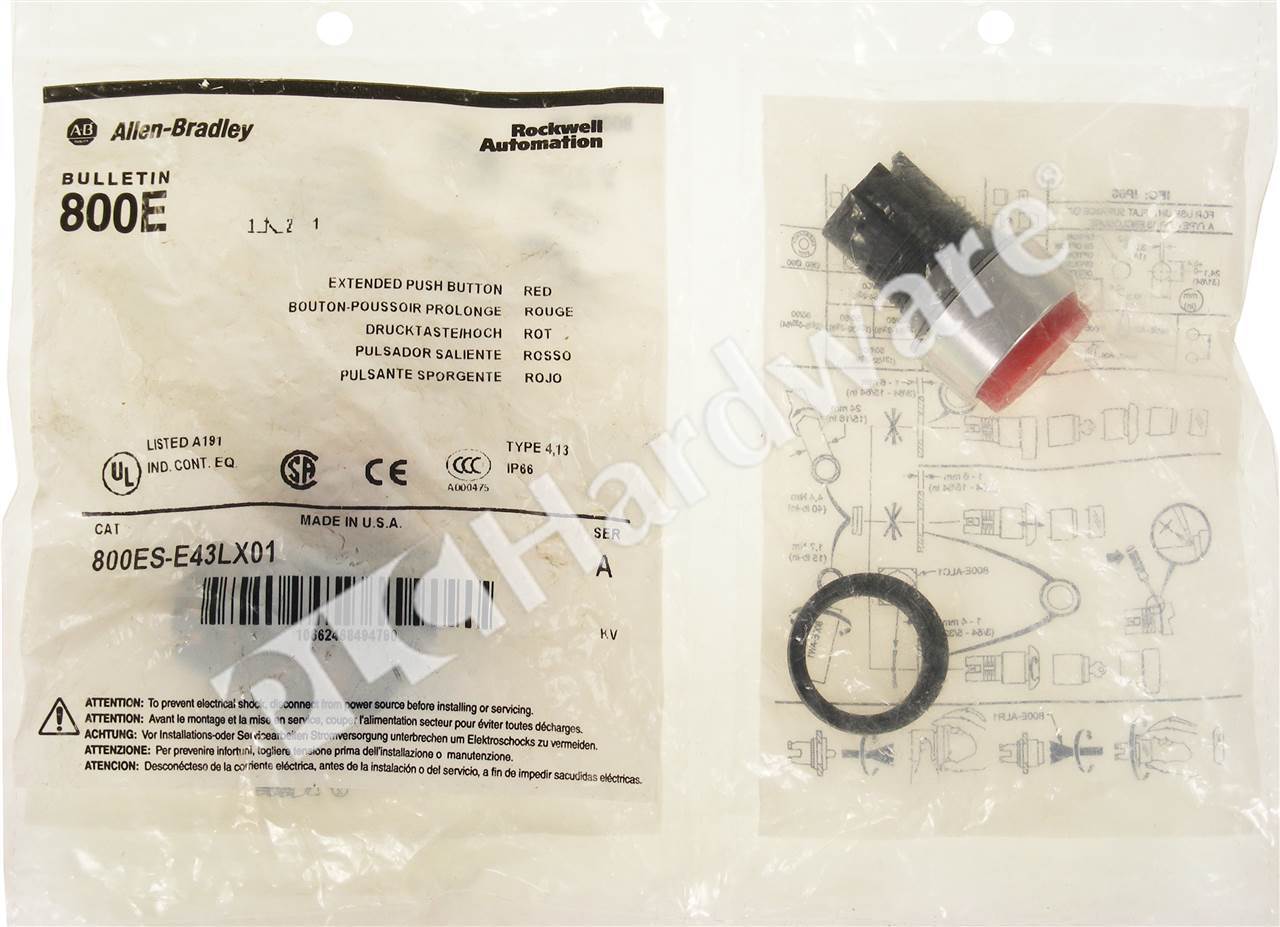 PLC Hardware: Allen-Bradley 800ES-E43LX01 Flush Push Button, IP66, Red Cap