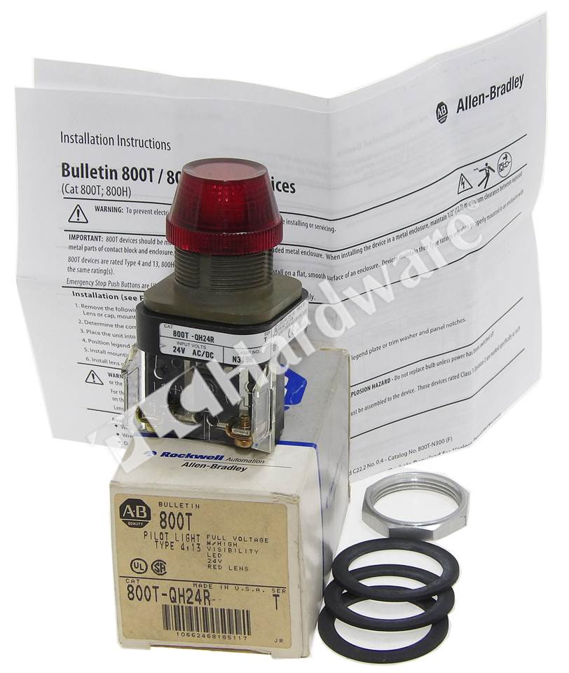 PLC Hardware: Allen-Bradley 800T-QH24R 30.5mm Pilot Light, Red Lens, 24V