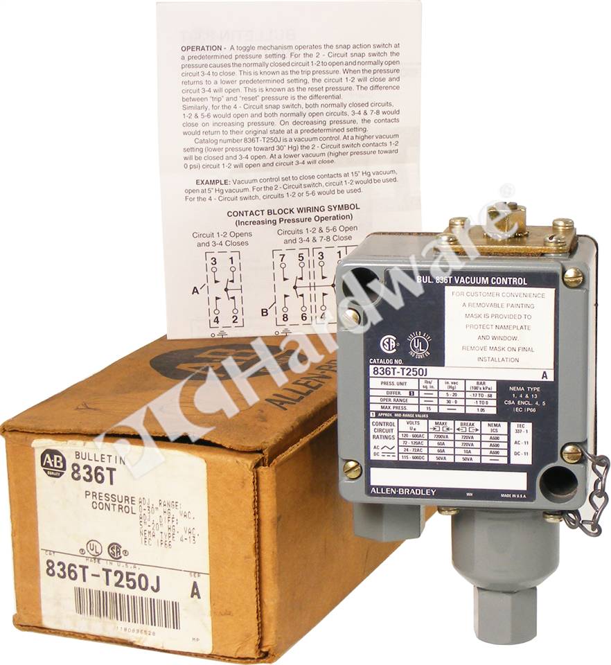 PLC Hardware: Allen-Bradley 836T-T250J 836T T-Style Pressure Control Switch
