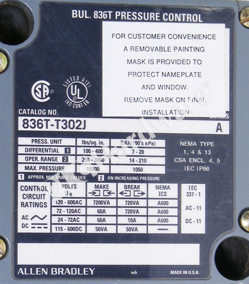 PLC Hardware - Allen Bradley 836T-T302J Series A, Surplus PLCH Pre-owned
