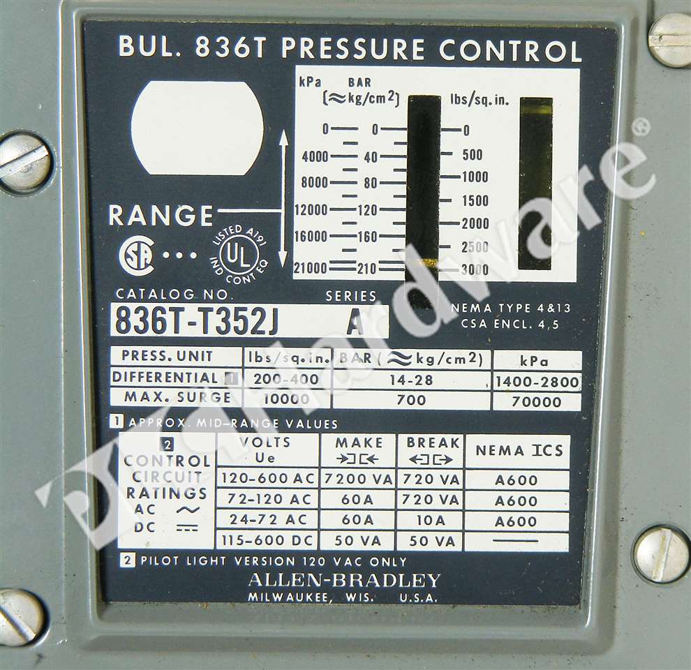 PLC Hardware - Allen Bradley 836T-T352J Series A, Surplus Open Pre-owned