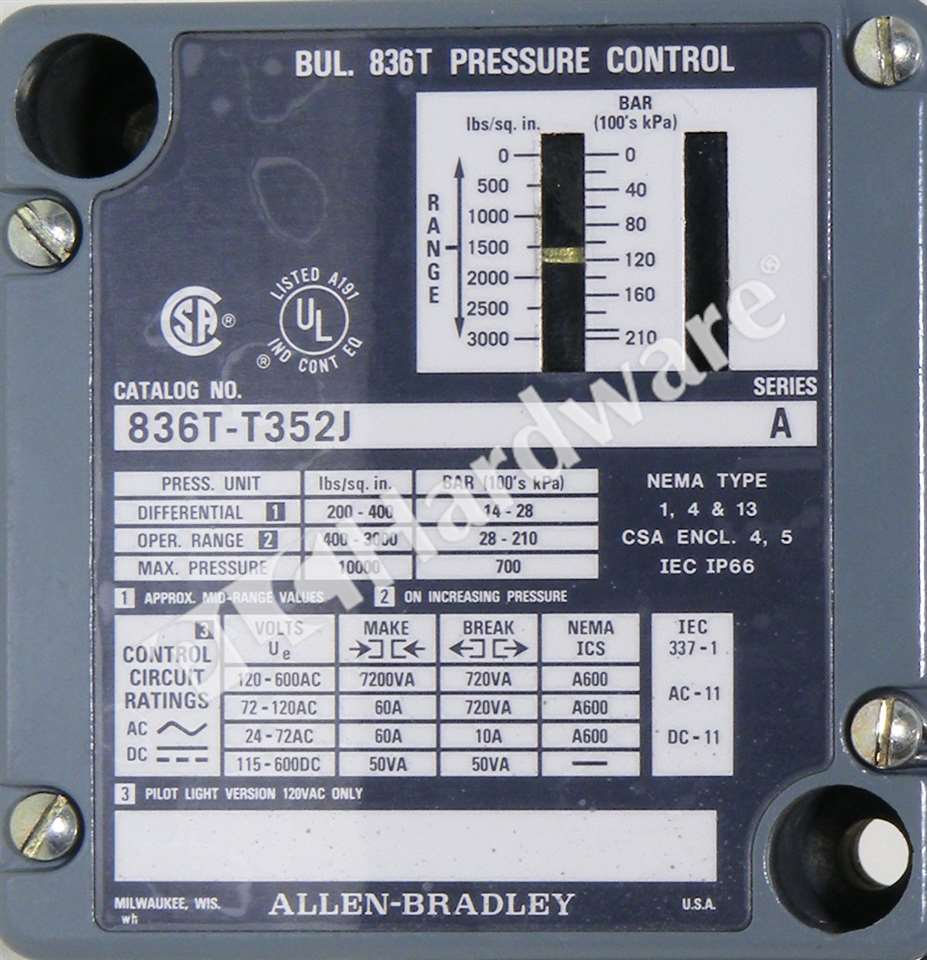 PLC Hardware - Allen Bradley 836T-T352J Series A, Used PLCH Packaging