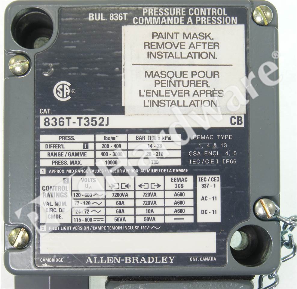 PLC Hardware - Allen Bradley 836T-T352J Series B, Used PLCH Packaging