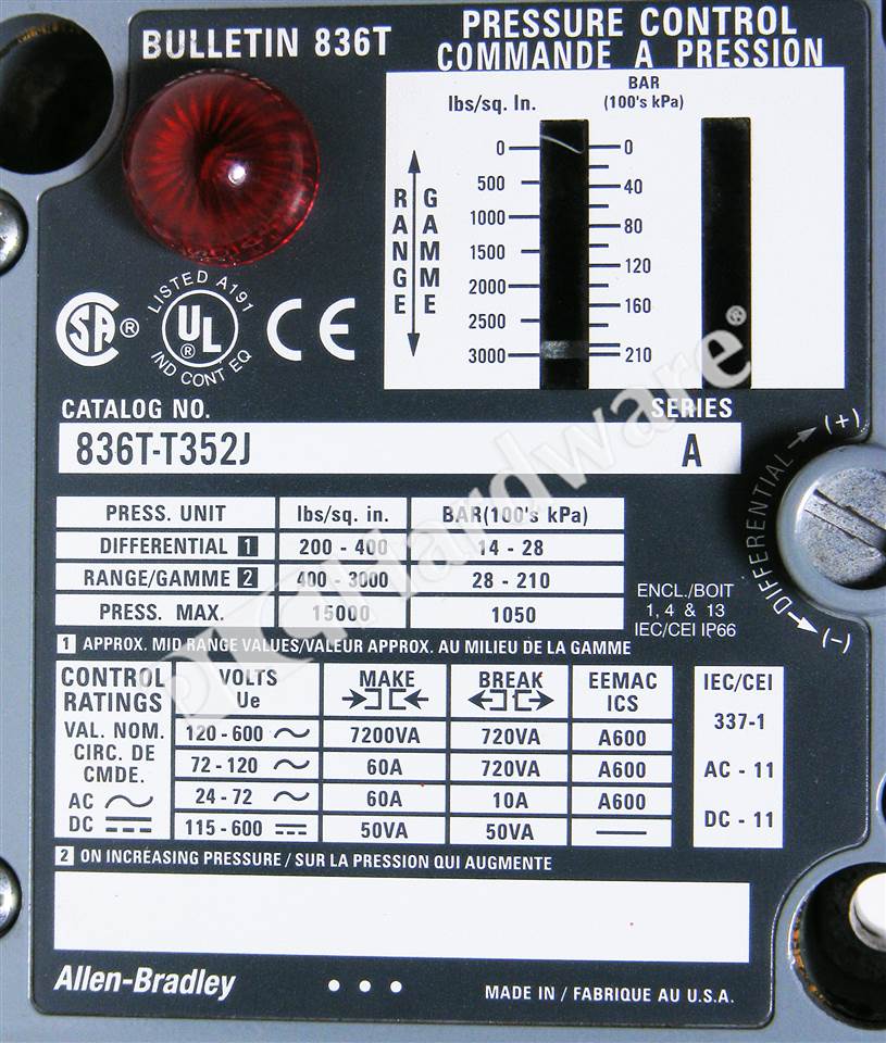 PLC Hardware - Allen Bradley 836T-T352JX81X9 Series A, Used PLCH Packaging