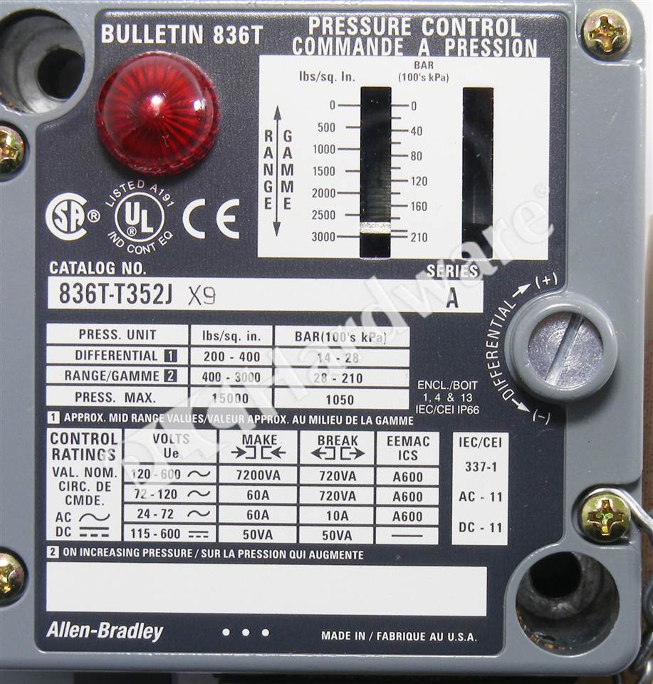 PLC Hardware - Allen Bradley 836T-T352JX9 Series A, Used PLCH Packaging