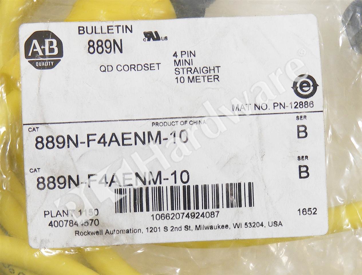 PLC Hardware: Allen-Bradley 889N-F4AENM-10 Patchcord, Mini/Mini Plus, 10m