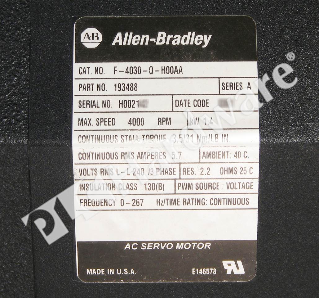 PLC Hardware: Allen-Bradley F-4030-Q-H00AA Brushless Servo Motor 1.4kW ...