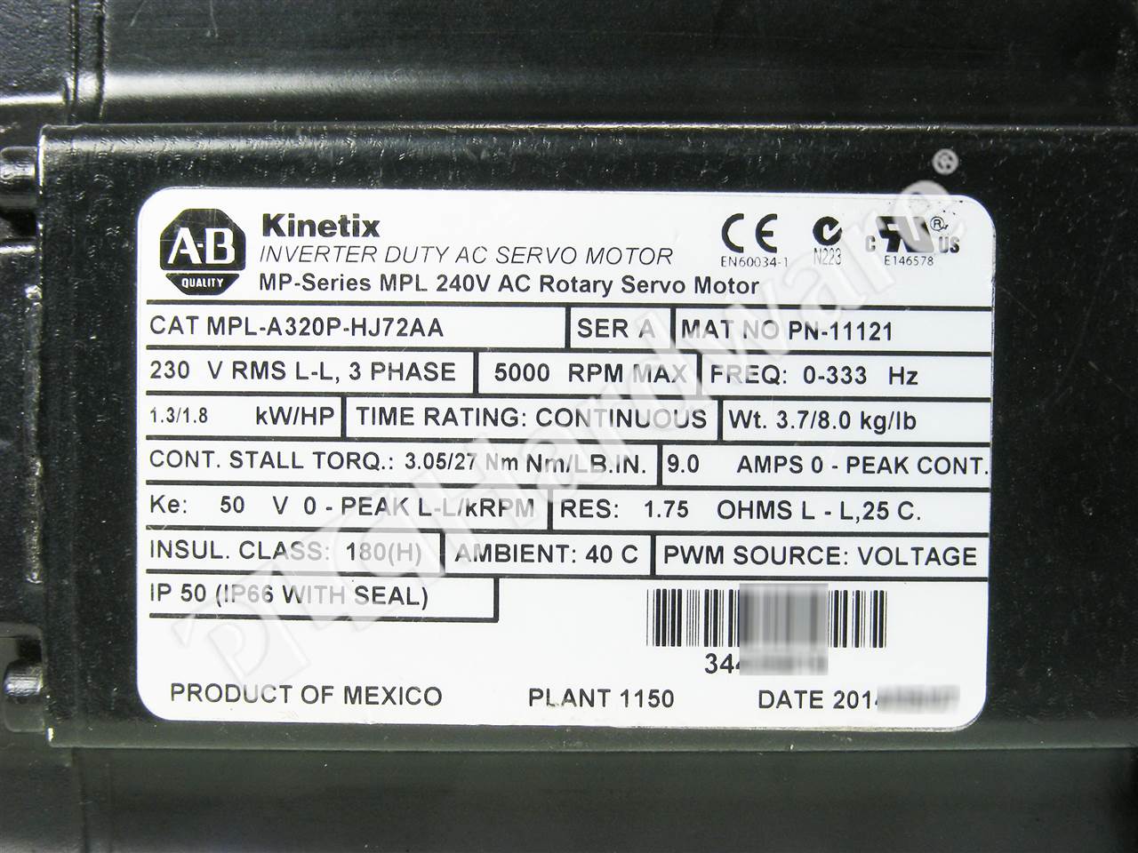 PLC Hardware - Allen Bradley MPL-A320P-HJ72AA Series A, Surplus PLCH ...