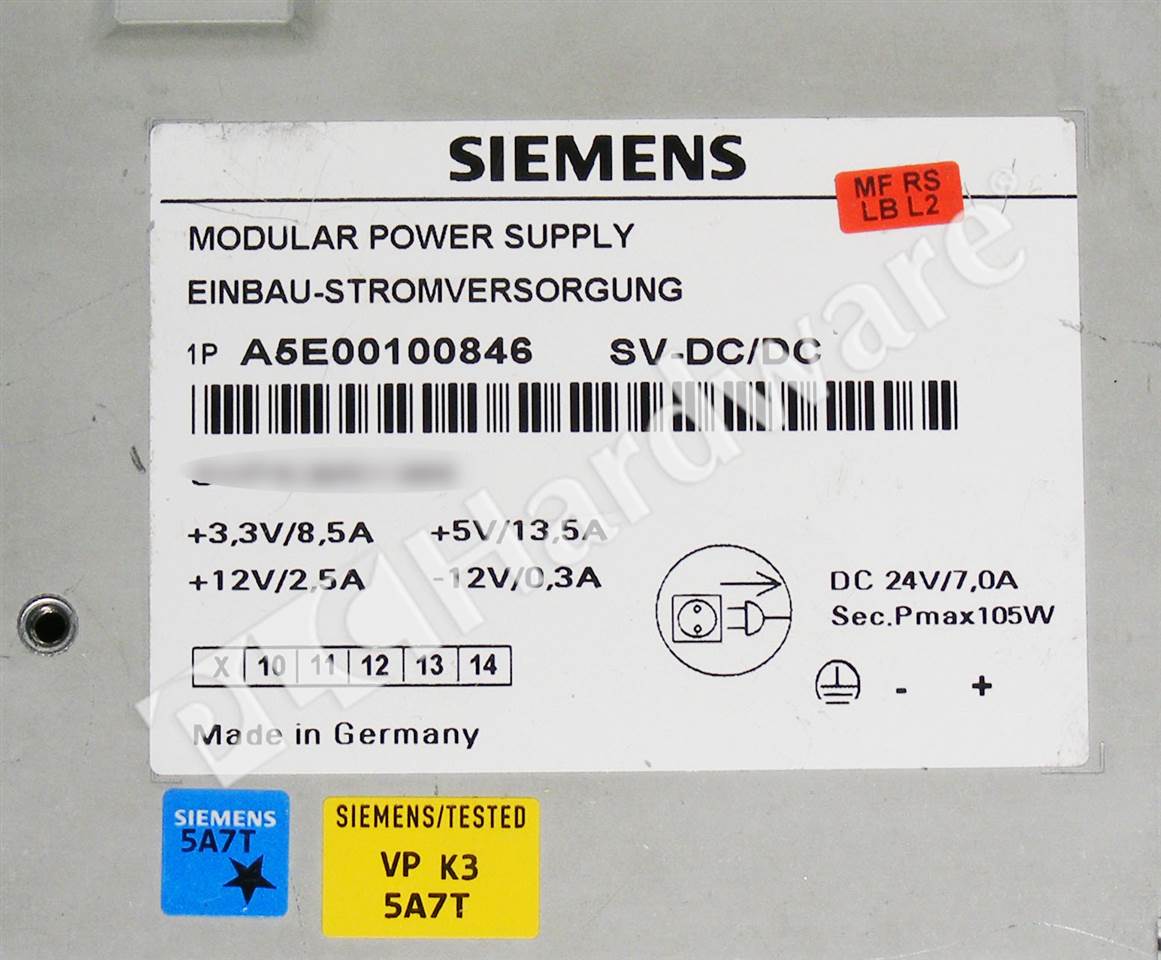 PLC Hardware: Siemens A5E00100846 SIMATIC PC Modular Power Supply, 24V ...